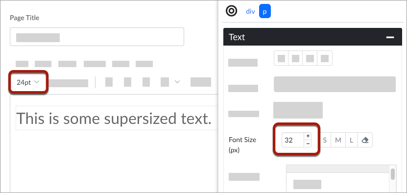 Why is the font size displaying different numbers in the Canvas RCE and the DesignPLUS Style Editor?